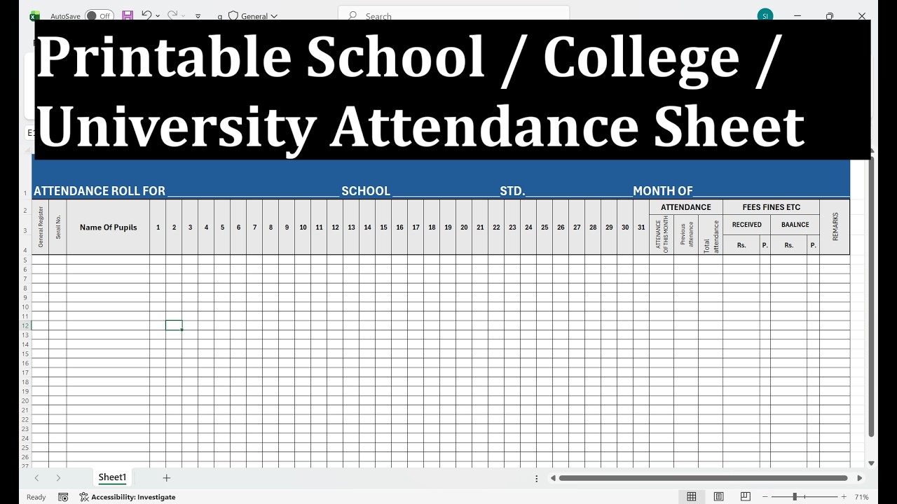 Attendance Sheet Format in Excel (Printable Template)
