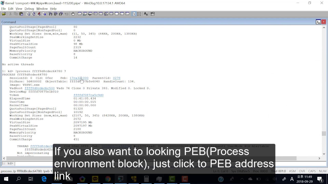 Windows Kernel Debugging with windbg - !process