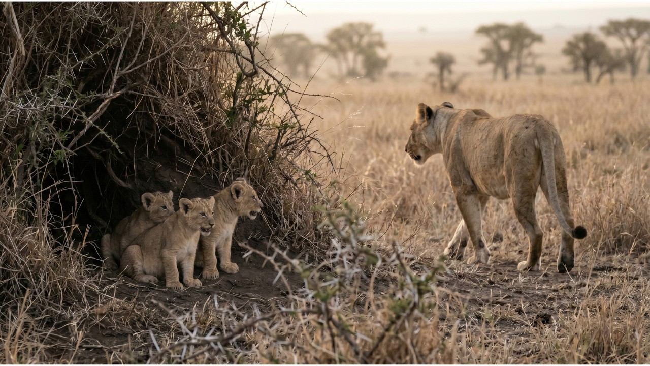 A Mother Lion Left the Pride to Give Birth… Now Her Cubs Are Alone | 4K Wildlife Documentary