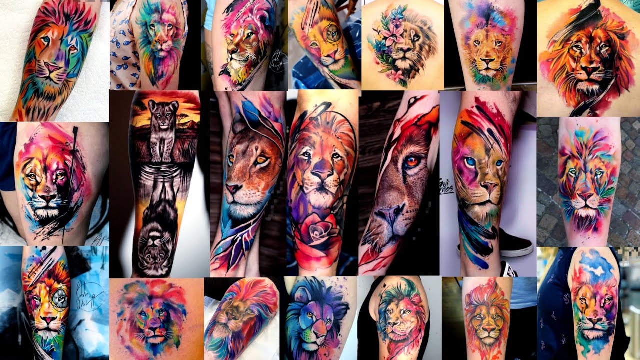 Lion color tattoo \\ lion tattoo image