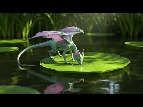 Iridescent Dragon on a lily pad animation #adobe #googleai #fantasy