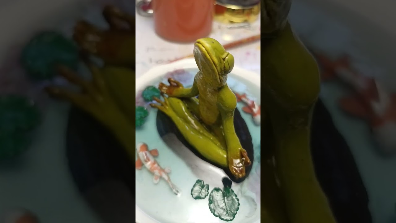frog doing meditation l polymer clay sculpture
