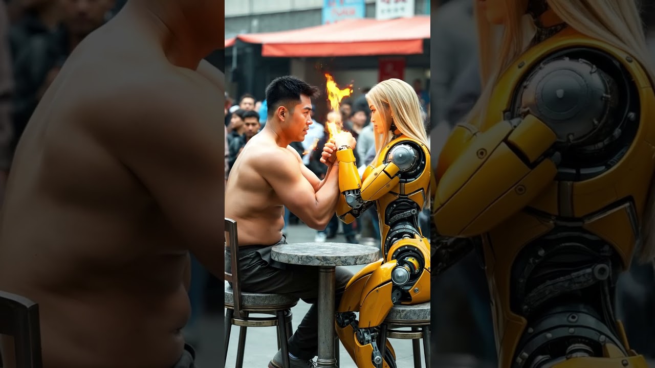 Insane Arm Wrestling Match – Muscular Guy vs  Futuristic Robot #funny #robot #ai #armwrestling