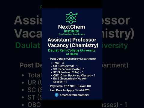 Assistant Professor Vacancy 2025 | Chemistry Department | Daulat Ram College DU 🔥 Permanent Govt Job