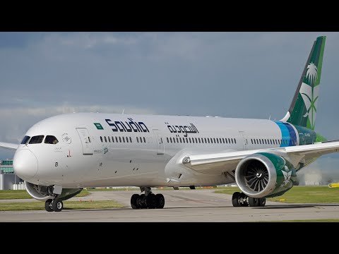 Saudia Airlines Special 2024 National Day Livery Departing Manchester Airport