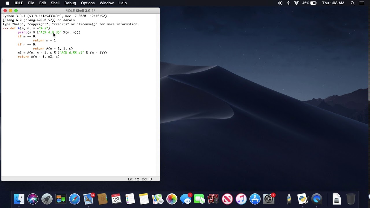Running the Ackermann's function using Python