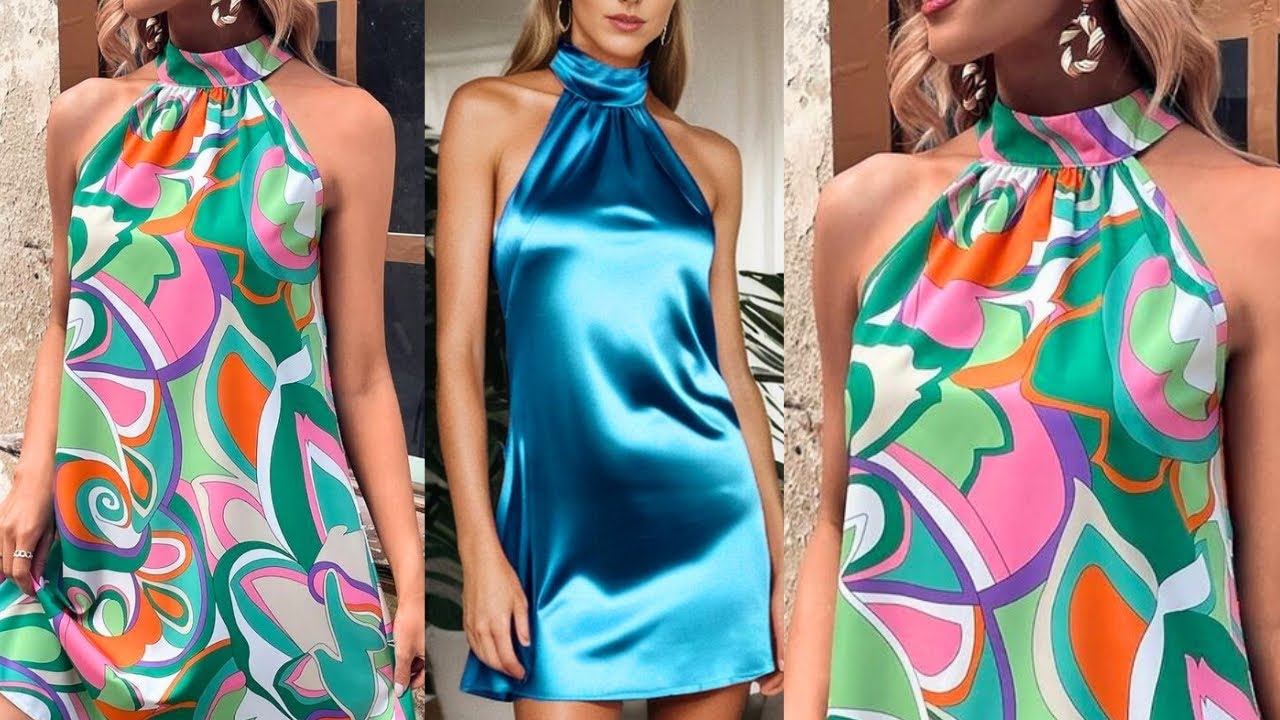 Halter Neck Pleated A- Line dress || Freehand Method & Beginner’s Friendly