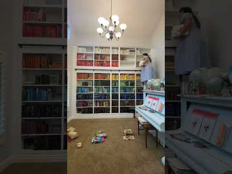 IKEA library sneak peek! 🌈📚 https://athomewithashley.com/ikea-billy-bookcase-hack-library/