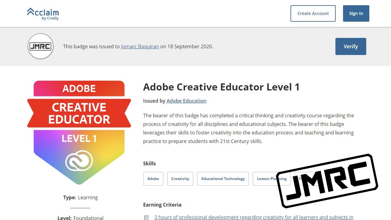 Got it! Adobe Creative Educator  Level 1 Badge