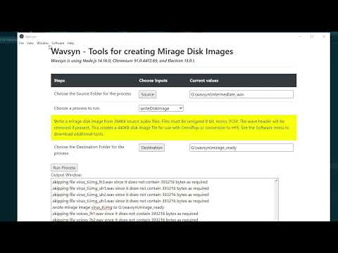 Demo of my software, Wavsyn (beta version), for creating Mirage Disk Images