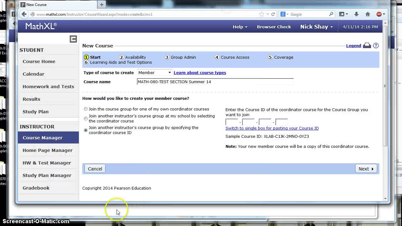 Creating your MathXL course