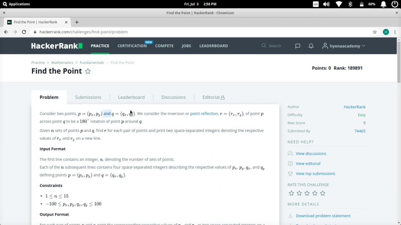 Find the point | |  hackerrank math solution with python