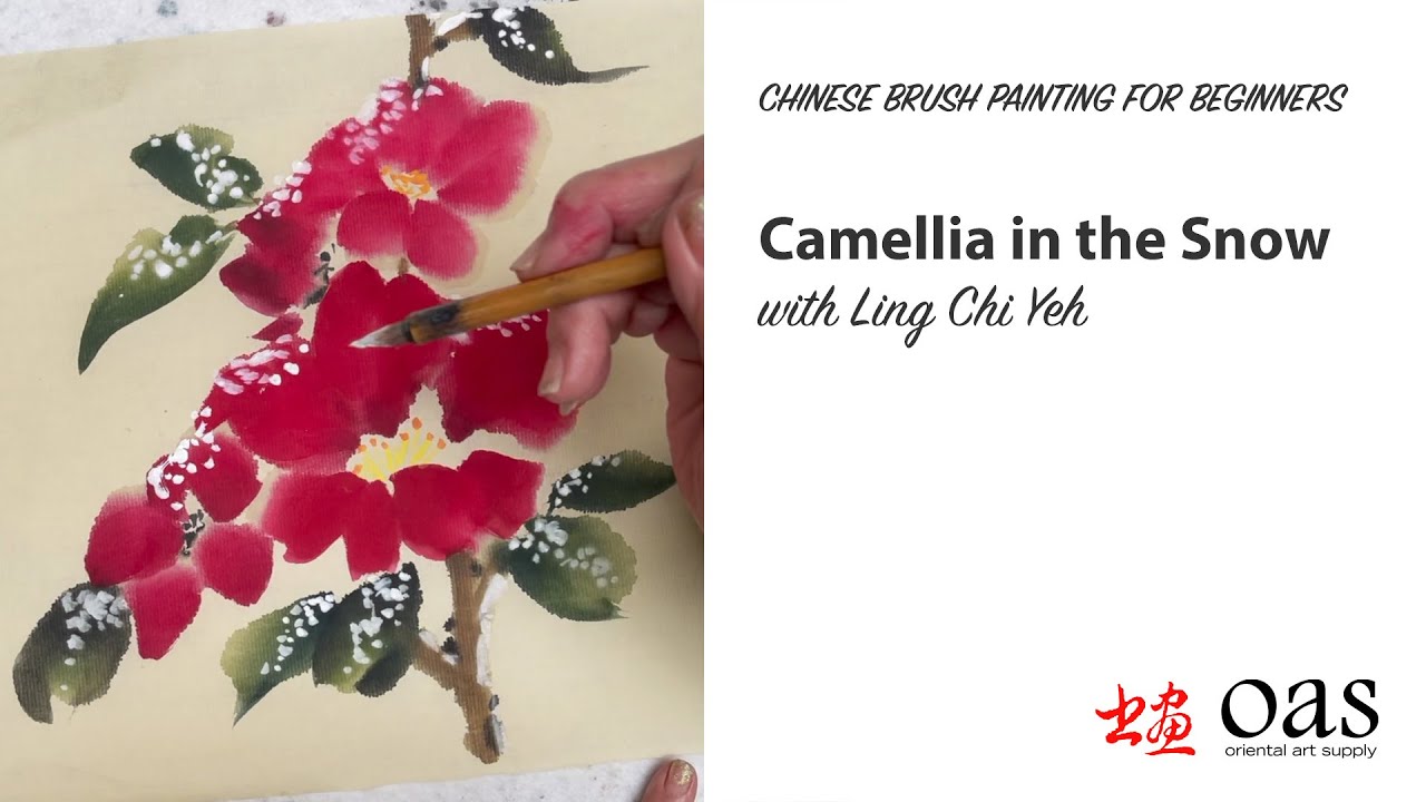 Chinese Brush Painting Camellia in Snow