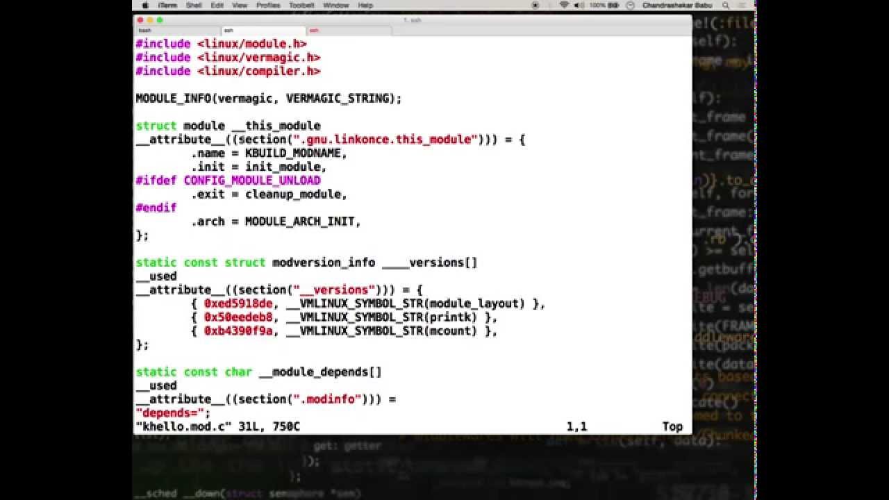Linux Kernel Development - Demo Screencast: Hello world example kernel module