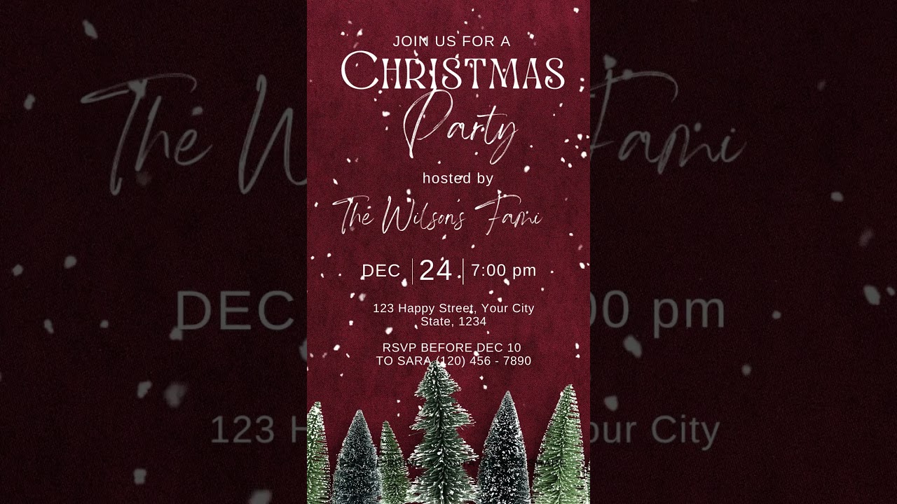 Red Christmas video Invitation template with Trees and snow  #christmasparty #christmasevite