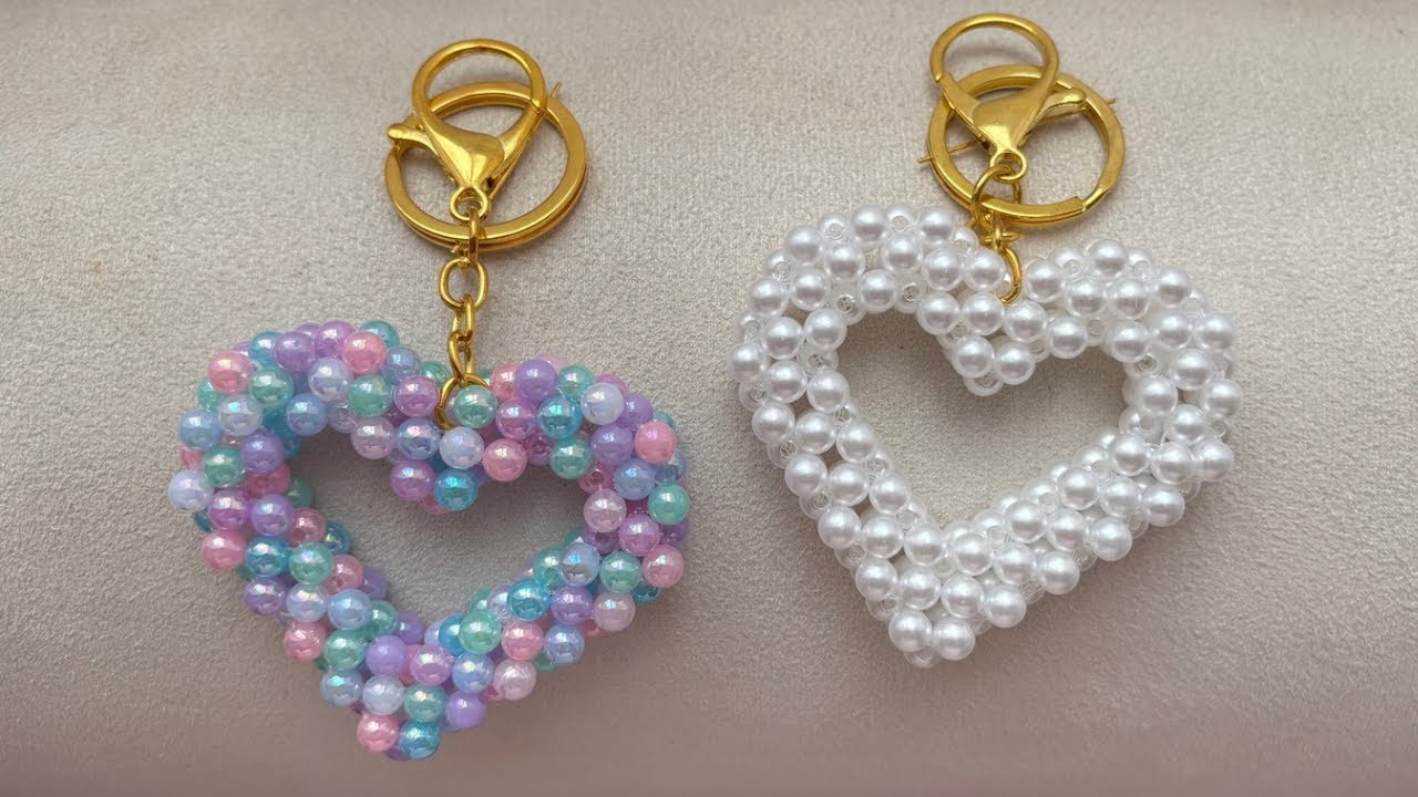 💜 Heart-shaped pearl keychain tutorial! 💜