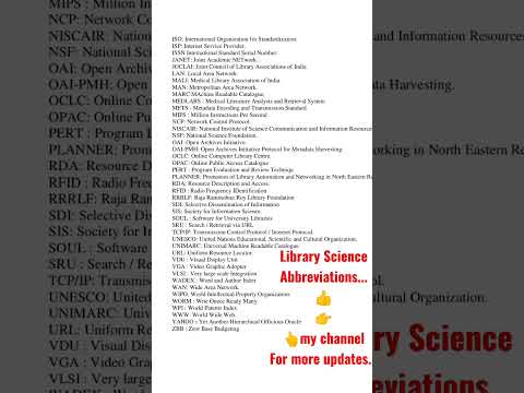 #Library Science important abbreviations part -2
