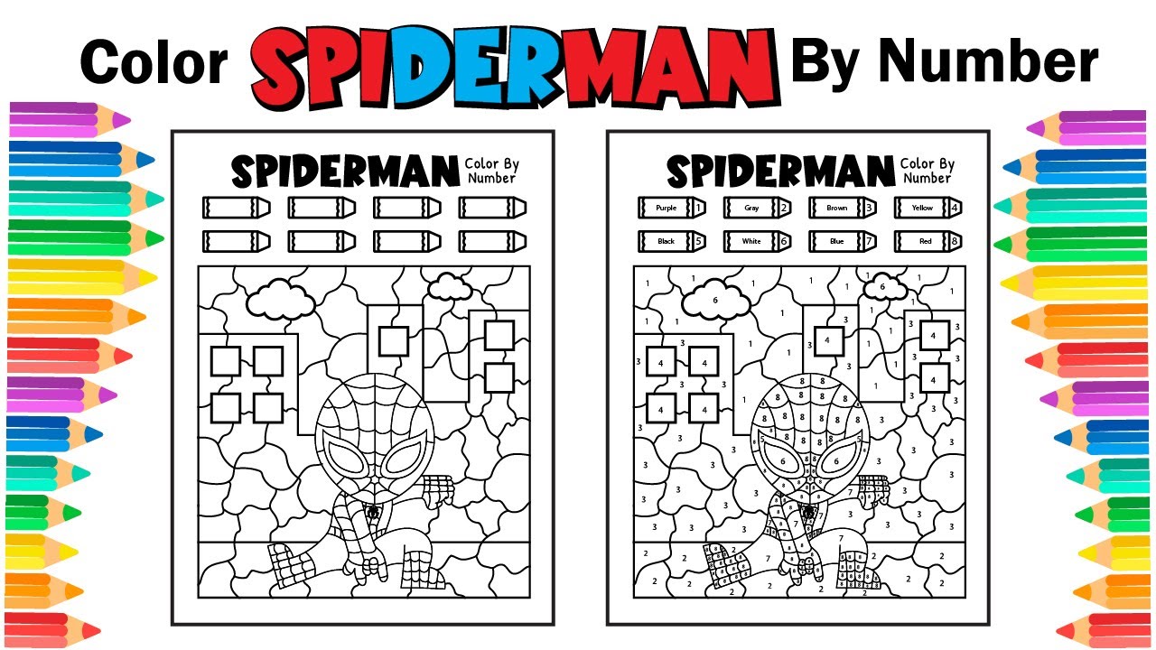 Spiderman Coloring Pages | Color By Number Spiderman Art [ Customization Template ]