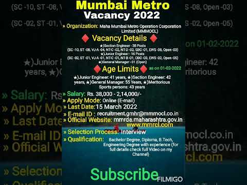 MMRDA Recruitment 2022 | Mumbai Metro Recruitment #shorts #upsc #govtjobs #ssc #shortsvideo