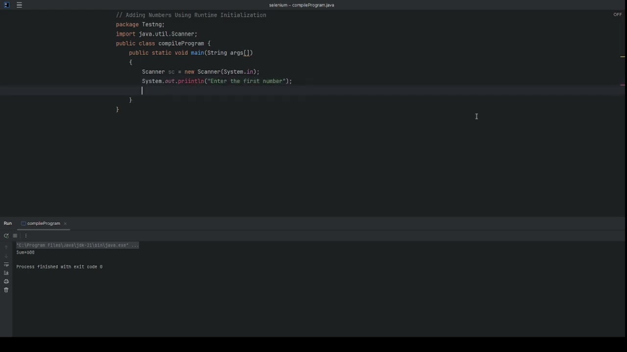 Add three numbers | java program | Runtime initialization