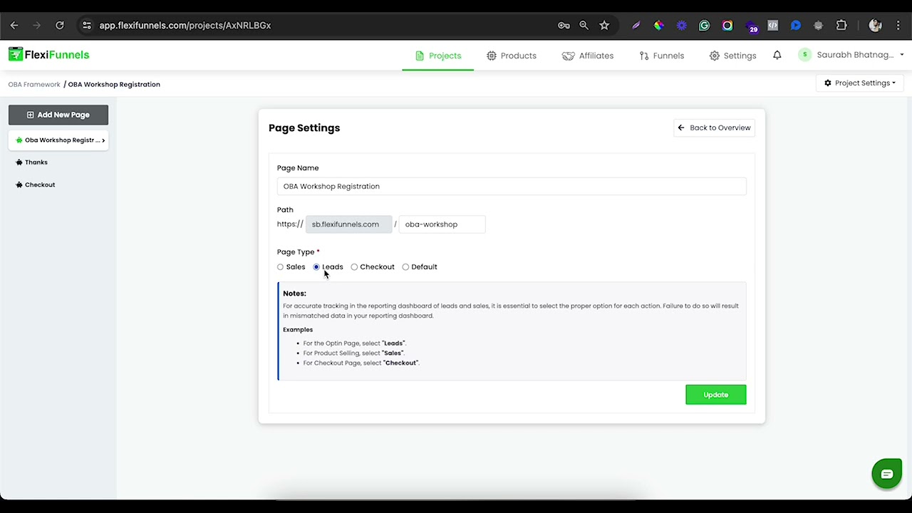 How to make the page settings of a Landing page in FlexiFunnels
