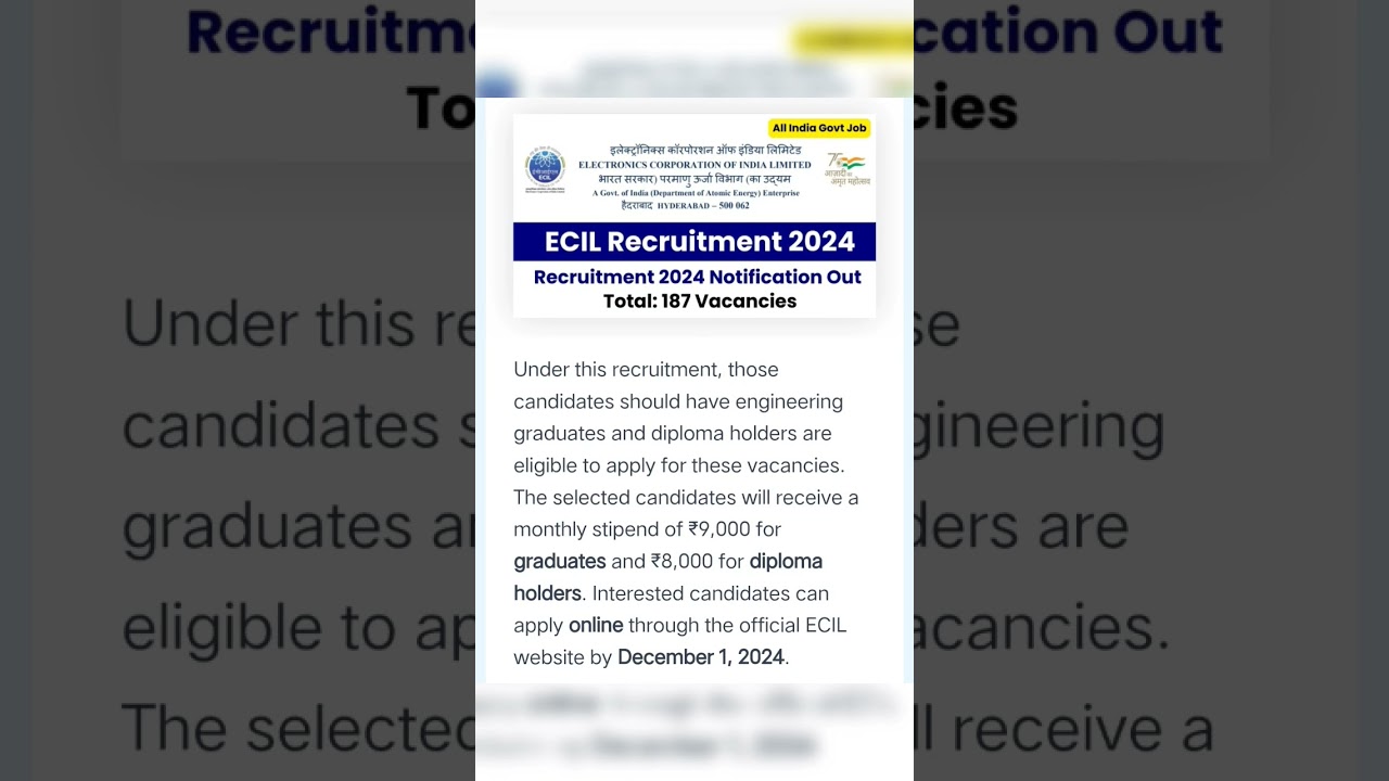 ECIL Recruitment 2024 Notification Out: 187 Vacancies, Check Eligibility Criteria and Apply Now!