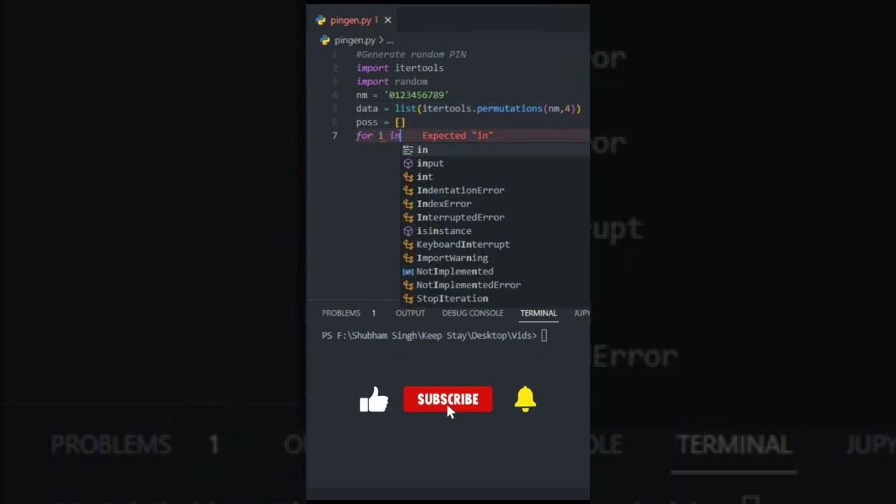 generate PIN using python #shorts