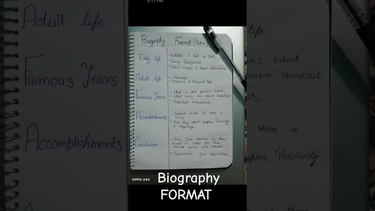 Biography Format 📝 classes 6,7,8,9,10,11,12 #writingskills