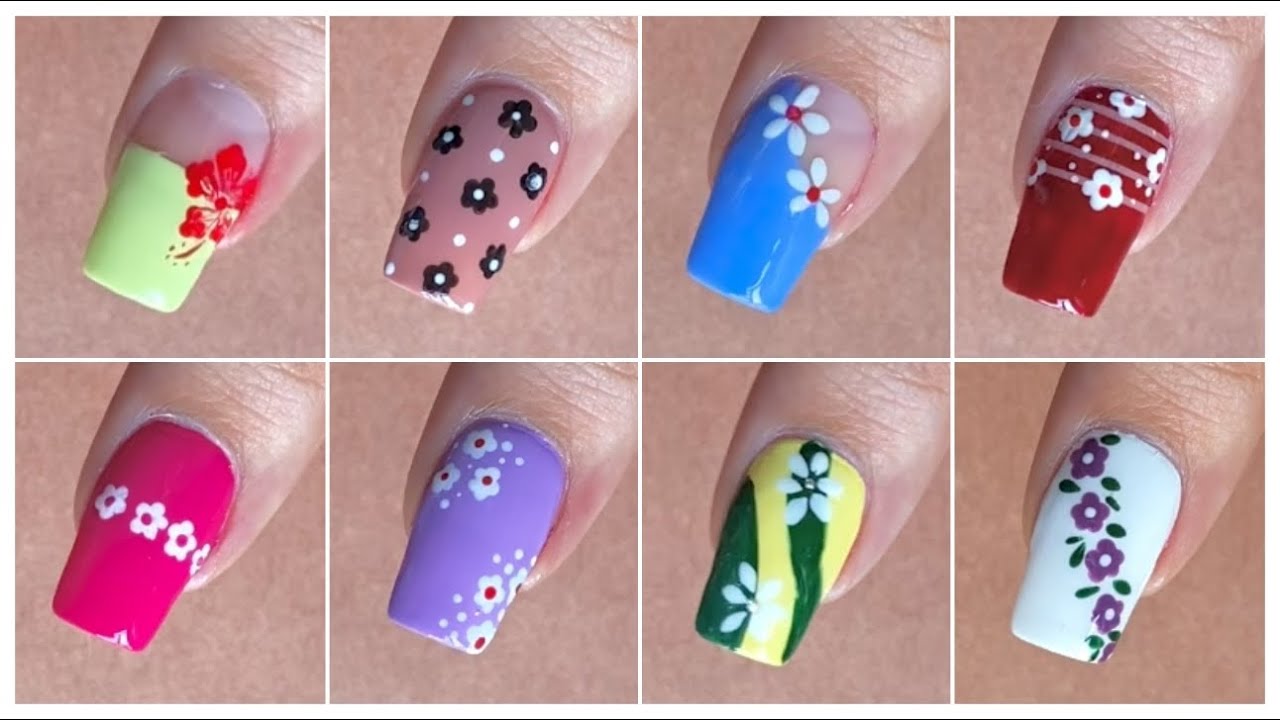 Top 8 Easy flower nail art designs for beginners || Nails at home