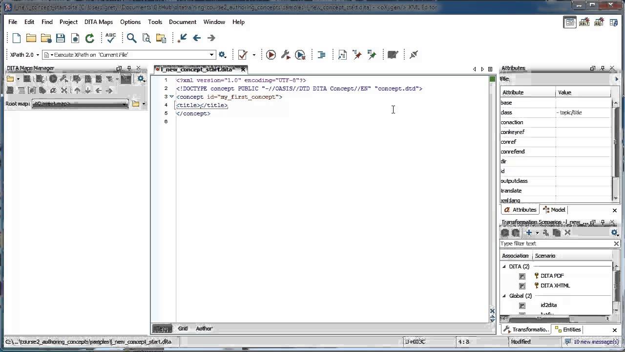 Creating a DITA concept topic