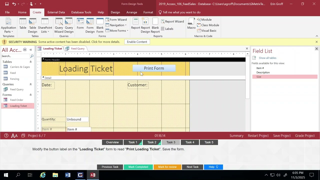 Access 2019 Practice Exam 1 Project 6