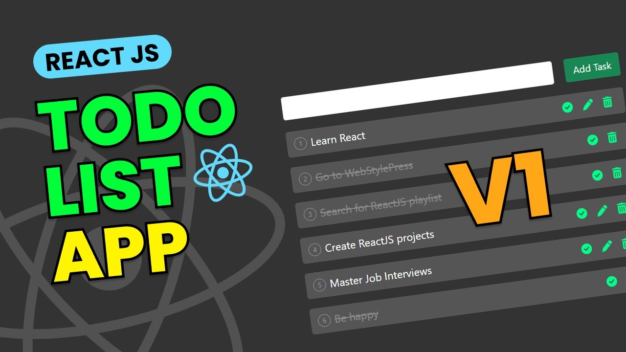 React To Do List App Tutorial (V1) | React JS Project for Beginners