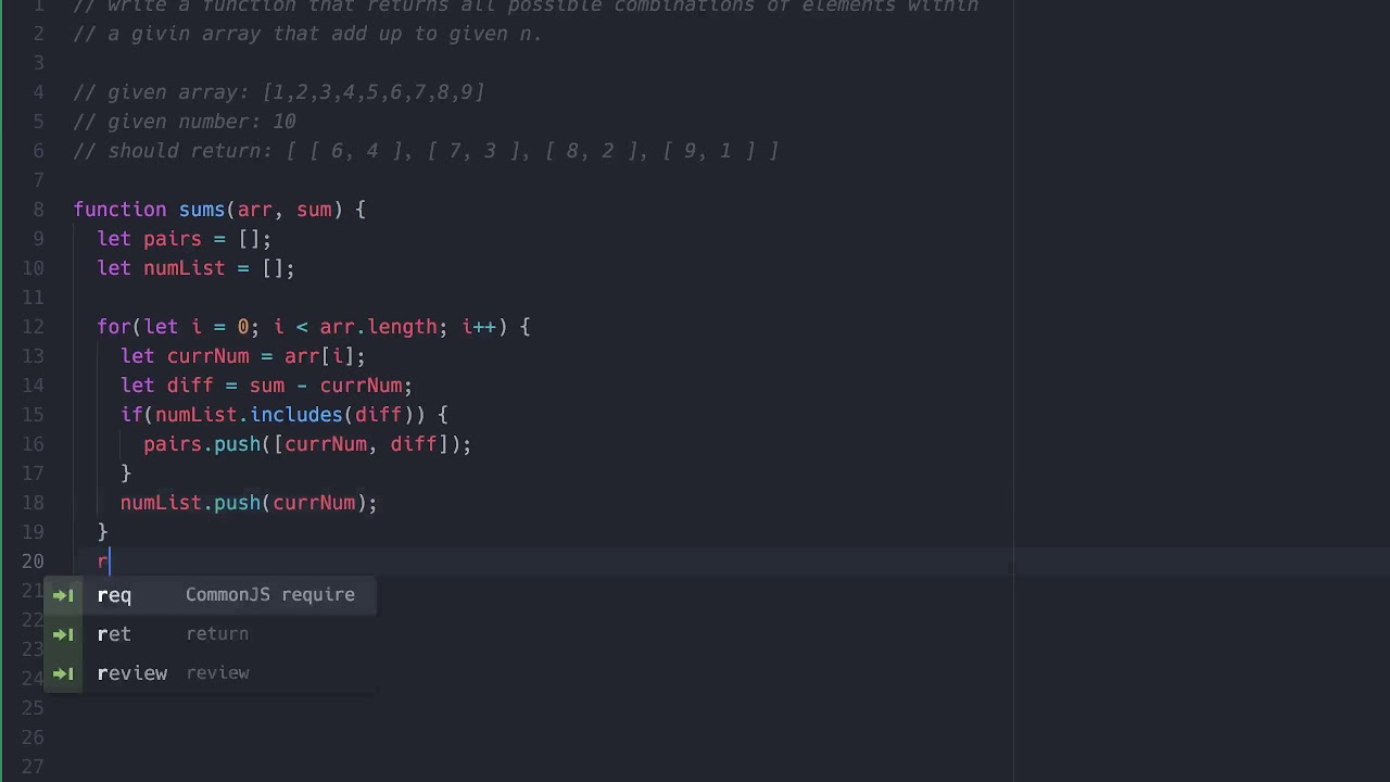 Finding all possible sums in an array - Javascript