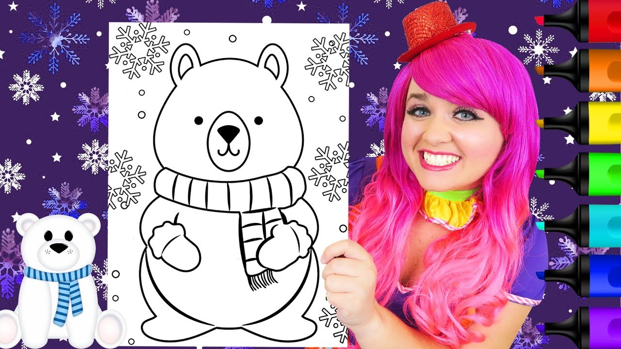 Coloring Cute Polar Bear Winter Snow Coloring Page Prismacolor Markers | KiMMi THE CLOWN