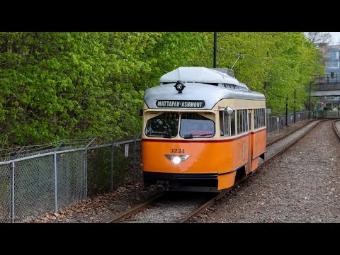MBTA 1945 Pullman PCC streetcars on the Ashmont-Mattapan High Speed Line