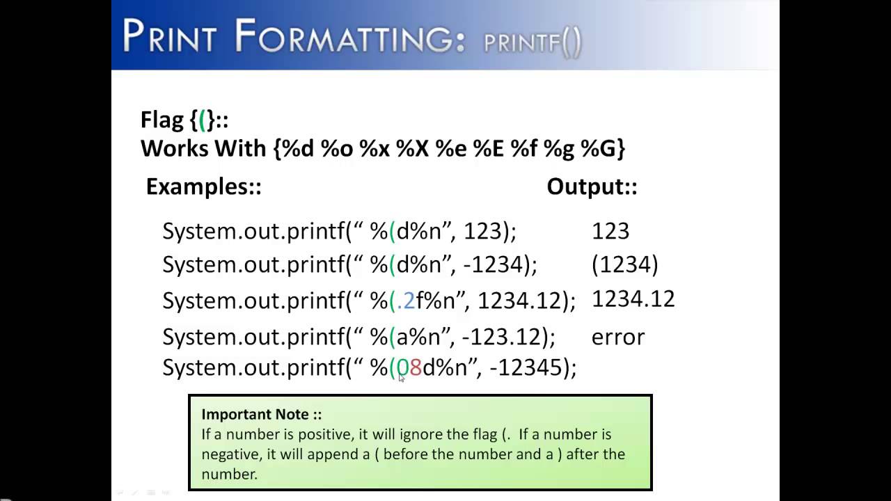 Print Formatting Part 10: printf() Flag ( (Java)