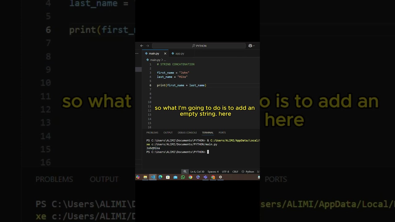 Python String Concatenation: Adding Strings Together in 60 Seconds #learnpython  #pythonprogramming