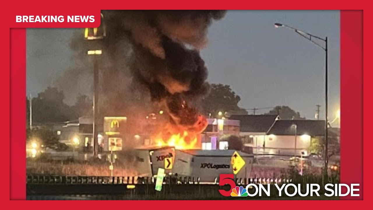 Fiery semitruck crash closes westbound I-70 in St. Charles County