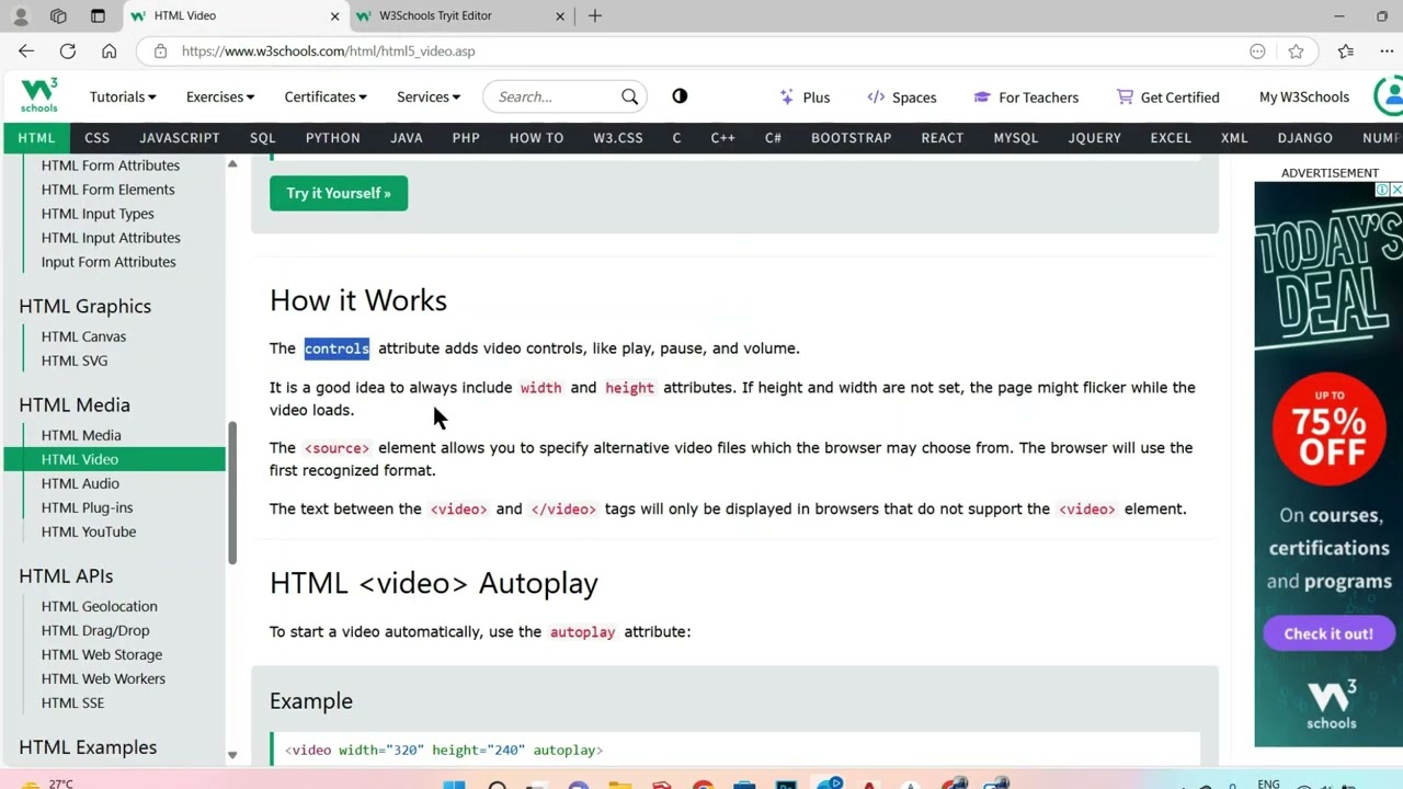 W3Schools HTML Tutorial 31 | HTML Video