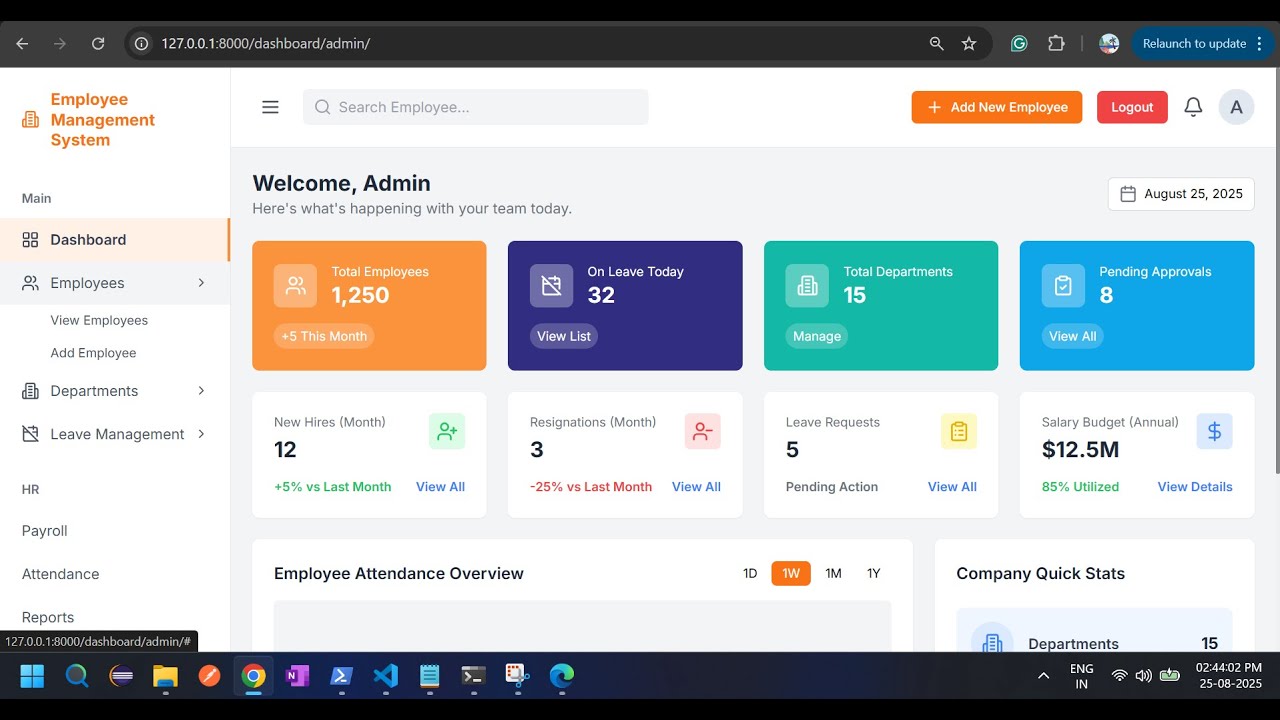 Employee Management System | Full Project Live Demo (2025) | LazyCoder