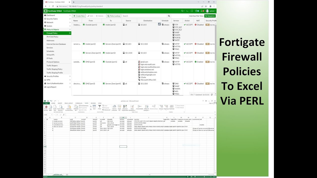 Fortigate Firewall Policies to Excel | PERL