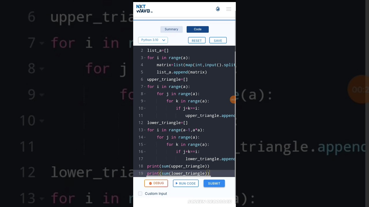 Matrix Triangle Sum usingpython CCBP Nxtwave #coding #nxtwaveccbp #python #programming #pythoncoding