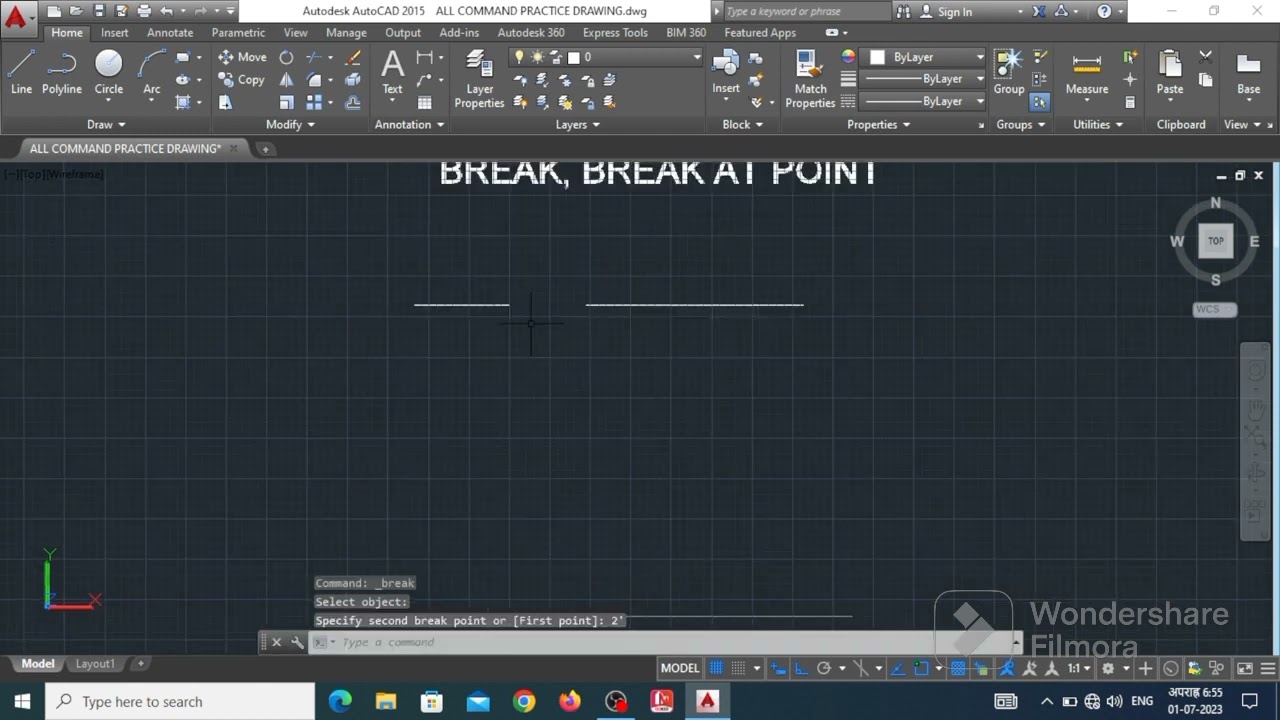 Break and Break at point command in autocad with dimensions #architecture