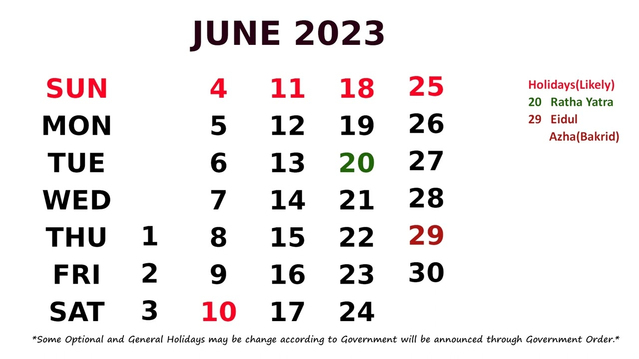 June Calendar 2023