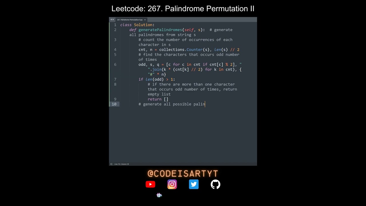 Leetcode 267. Palindrome Permutation II in Python | Python Leetcode | Python Coding Tutorial | ASMR