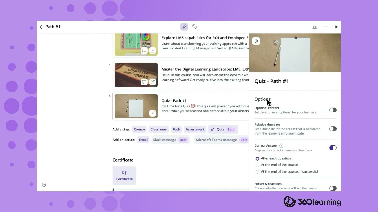Automate Quiz Creation in a Path with AI, in 360Learning