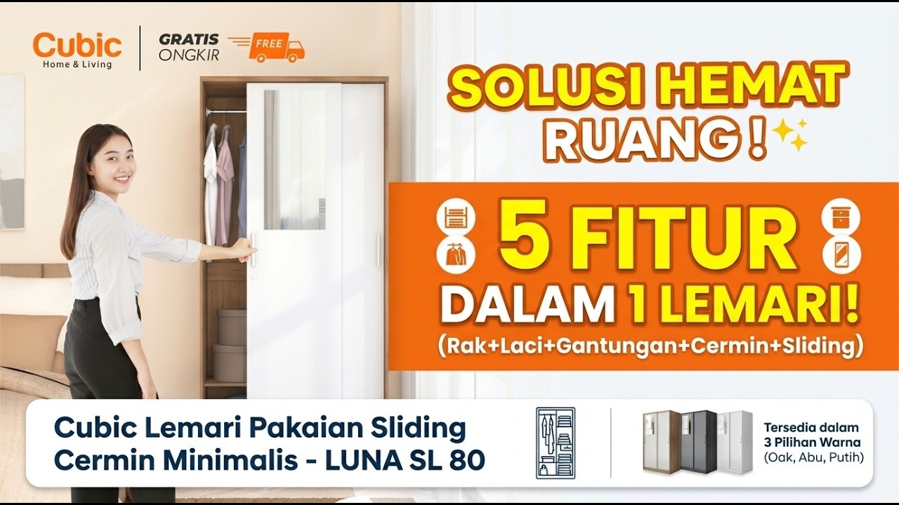 Cubic Lemari Pakaian Sliding Cermin Minimalis - LUNA SL 80 | Review Unboxing