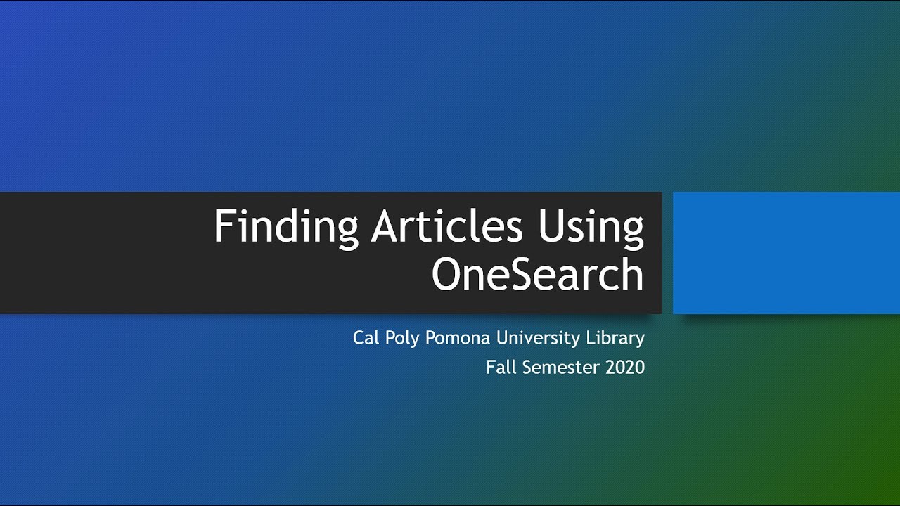 Finding Articles Using OneSearch