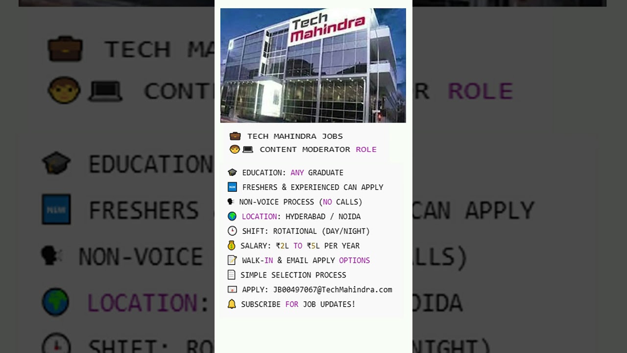 Tech Mahindra Company Jobs | Content Moderation Jobs | Latest Hyderabad Jobs | Direct Jobs 2025