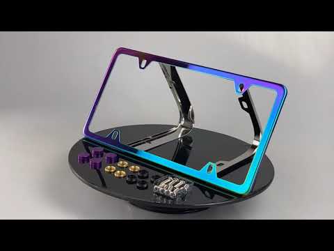 KA DEPOT Neo Chrome Four Holes Slim License Plate Frame + Metal Screw Cap Set